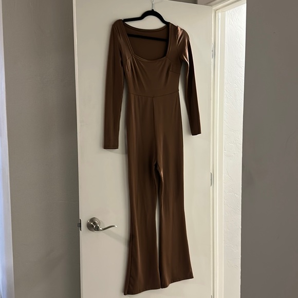 Pants & Jumpsuits | Square Neck Flare Leg Bodysuit | Poshmark
